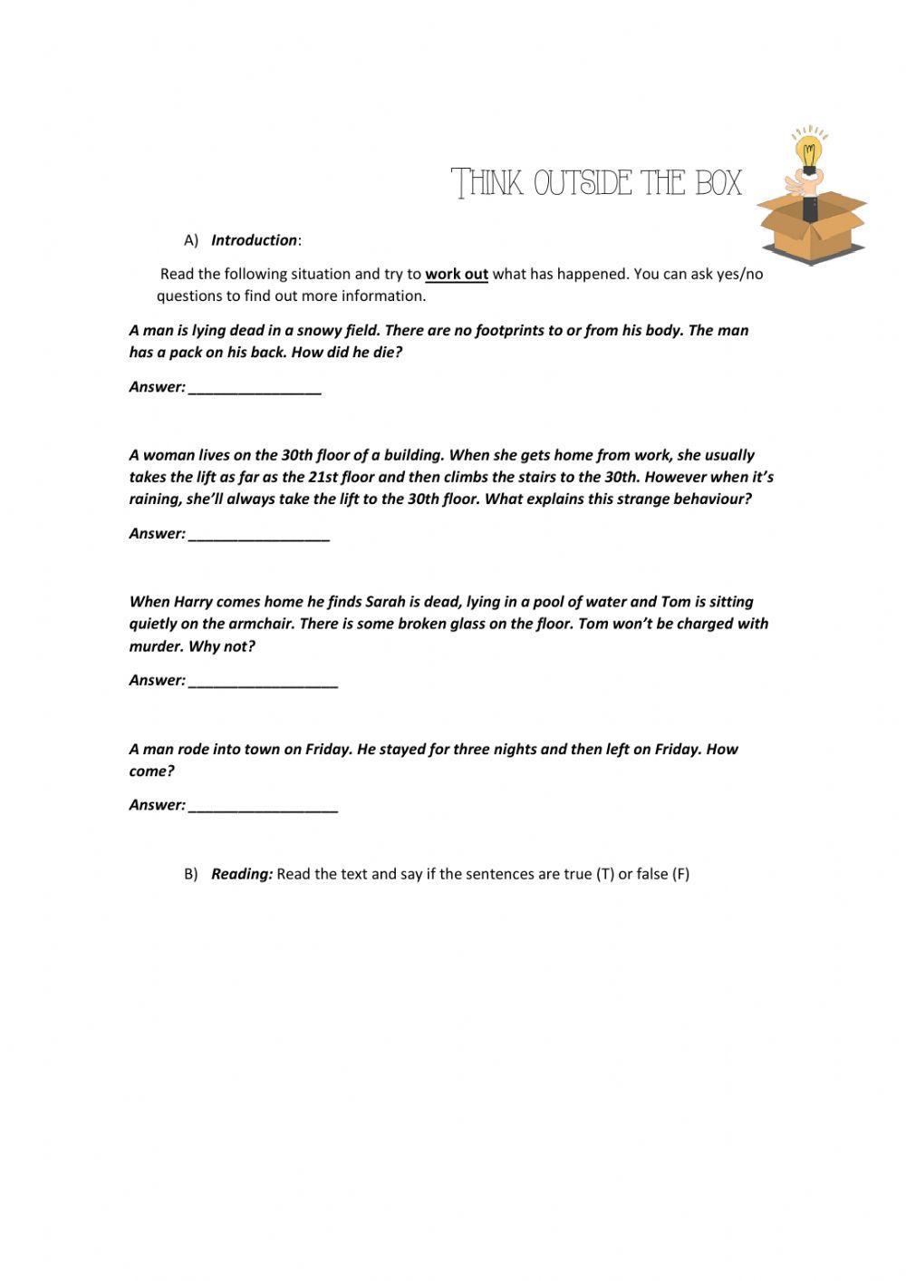 Lateral thinking | Free Interactive Worksheets | 269904