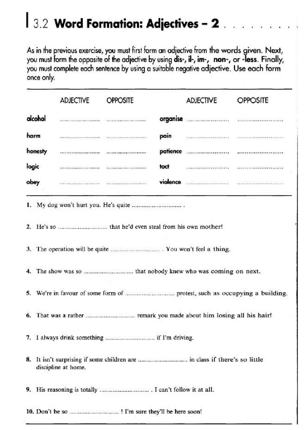 WORD FORMATION 1 ADJECTIVES worksheet | Live Worksheets