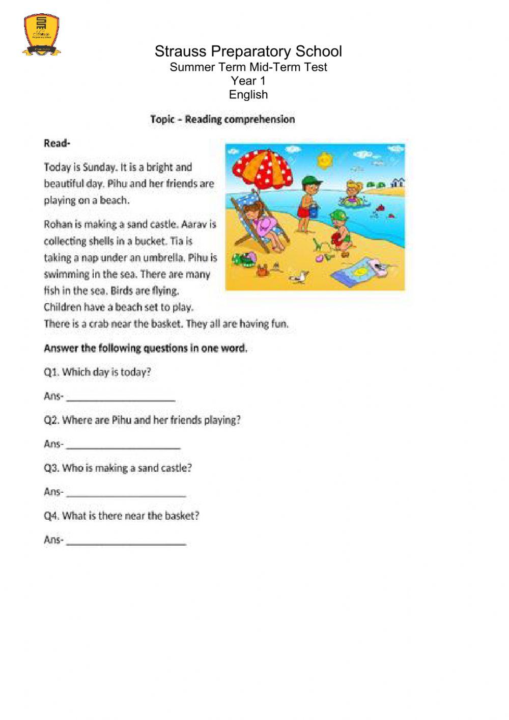 Test online exercise for Year 1 | Live Worksheets