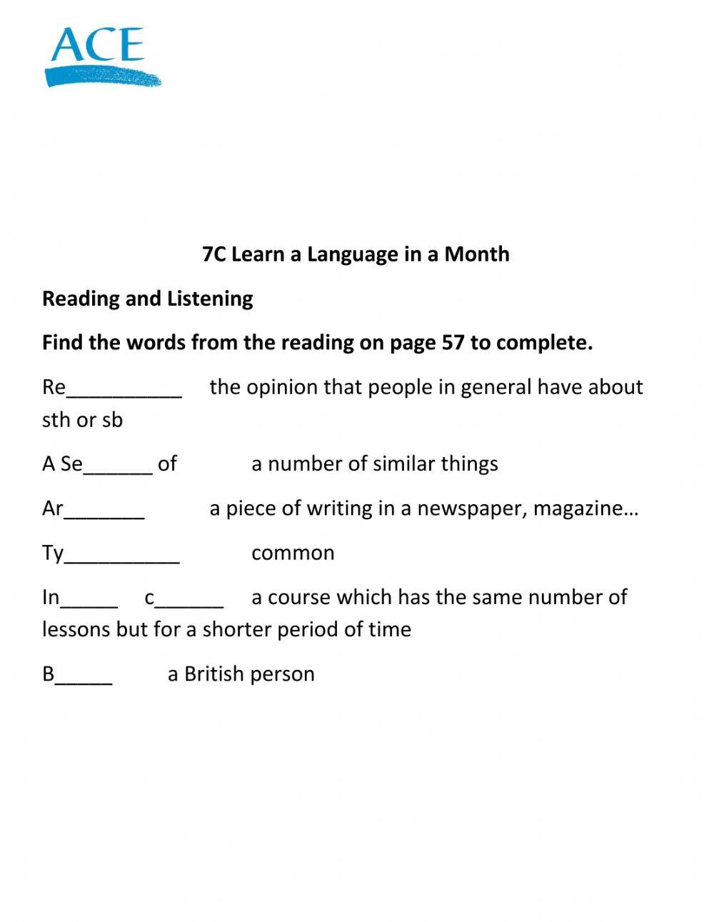 GEP5 Unit7C page 57 Vocab of Reading worksheet | Live Worksheets