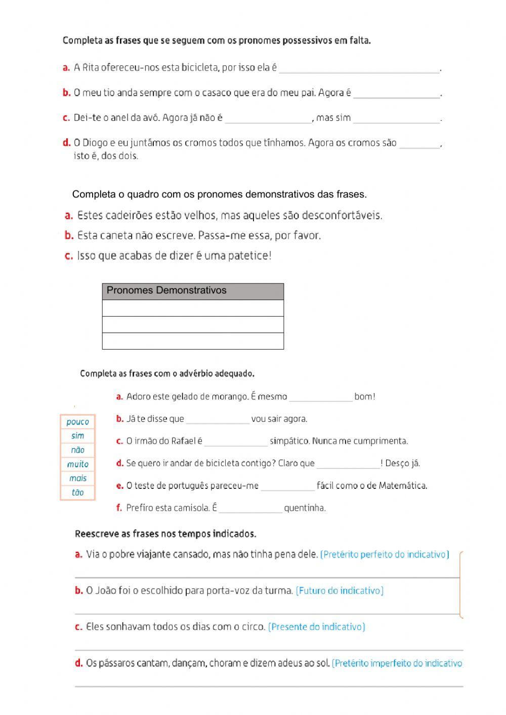 Gramática interactive activity for 4ºano | Live Worksheets