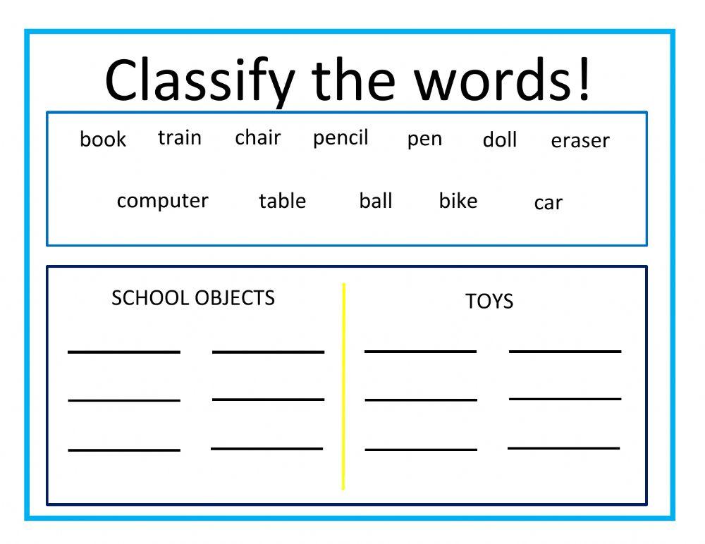 CLASSIFY THE WO… | Free Interactive Worksheets | 5824458