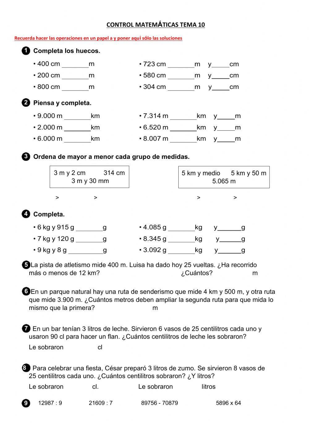 Metros, litros | LiveWorksheets | 271175