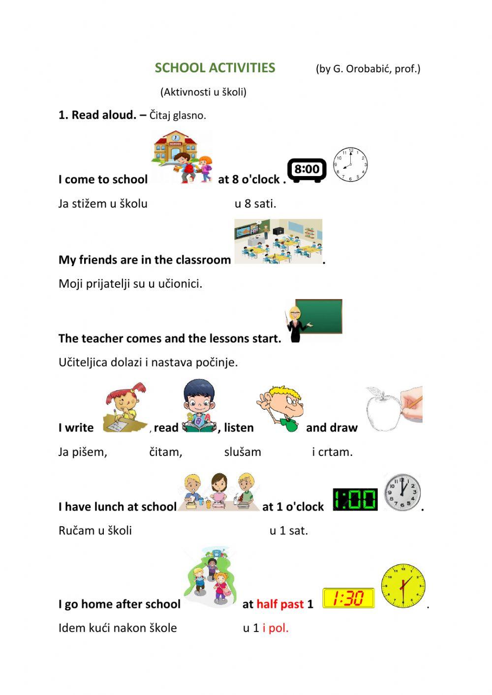 School activities worksheet | Live Worksheets