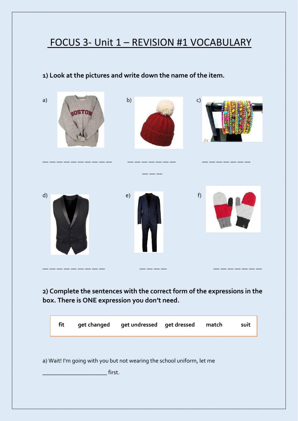 KET 2 Unit 1 Revision -Vocabulary worksheet | Live Worksheets