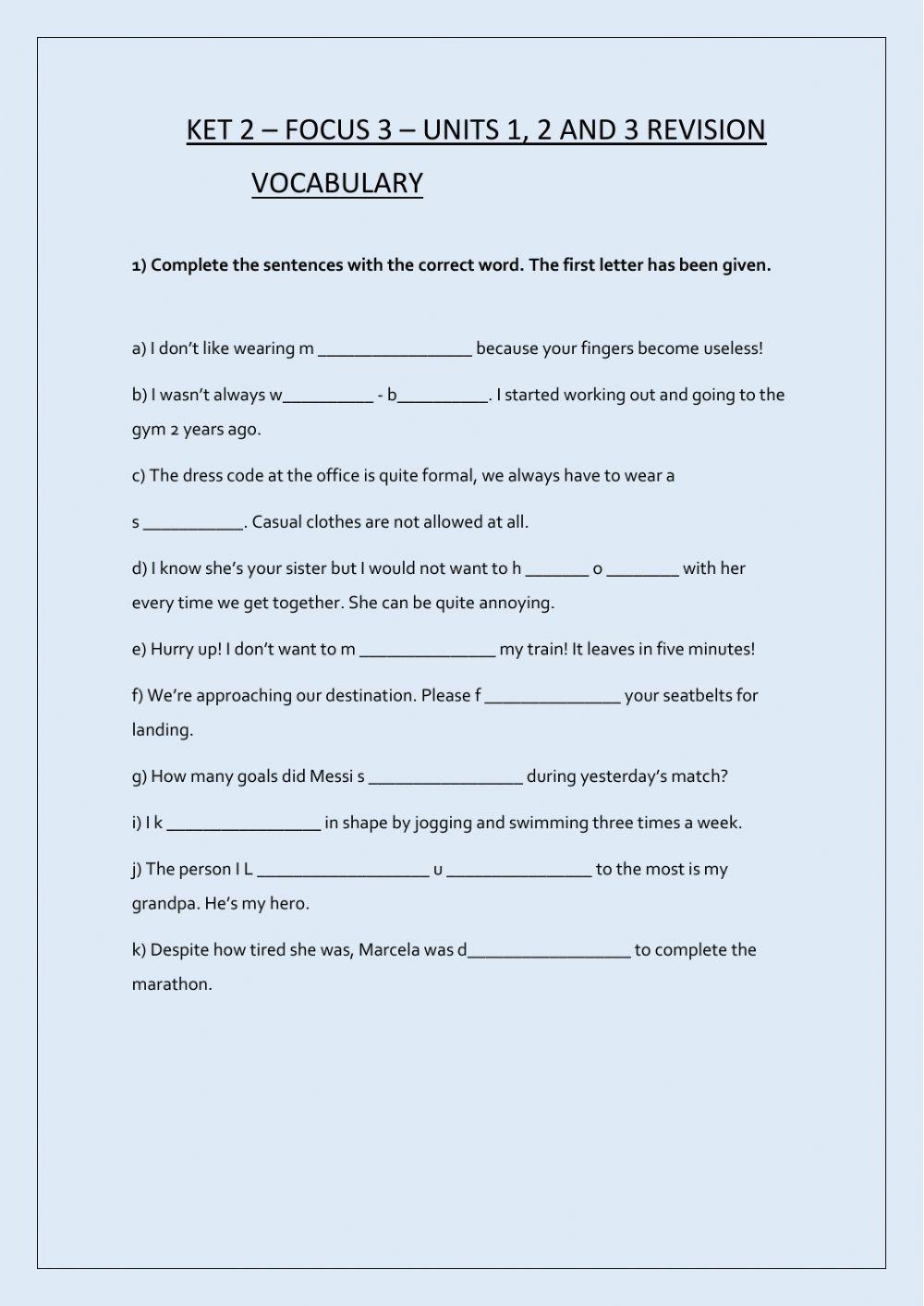 KET 2 REVISION - 4- Units 1, 2 and 3 Vocabulary worksheet | Live Worksheets