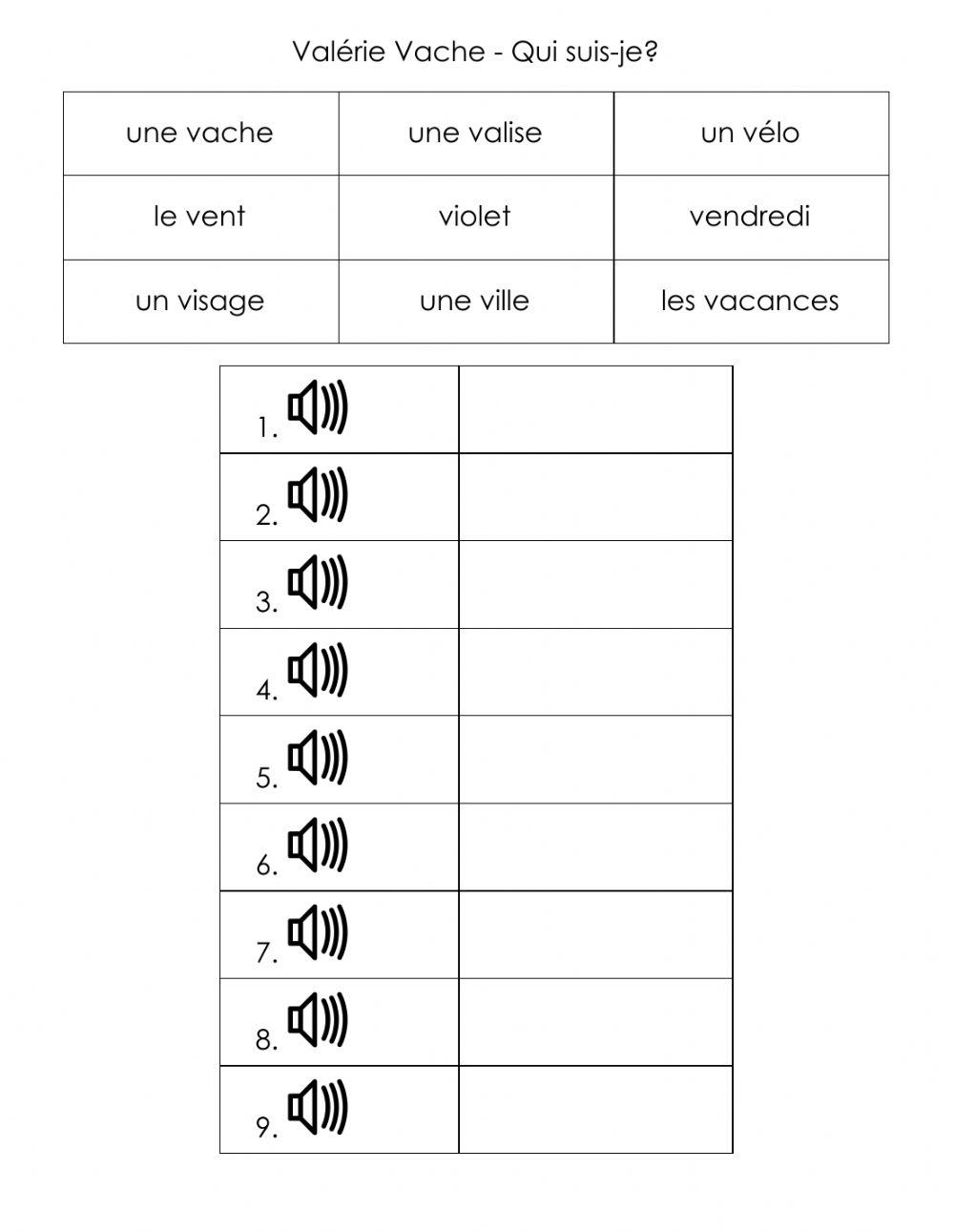 Valérie Vache Vocabulaire online exercise for | Live Worksheets