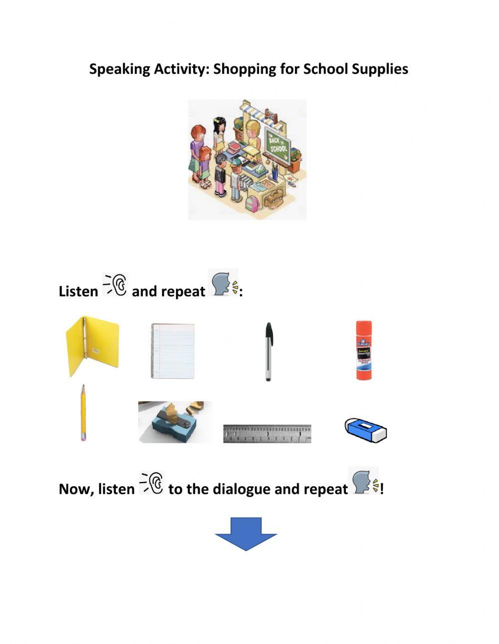 Shopping for School Supplies worksheet | Live Worksheets