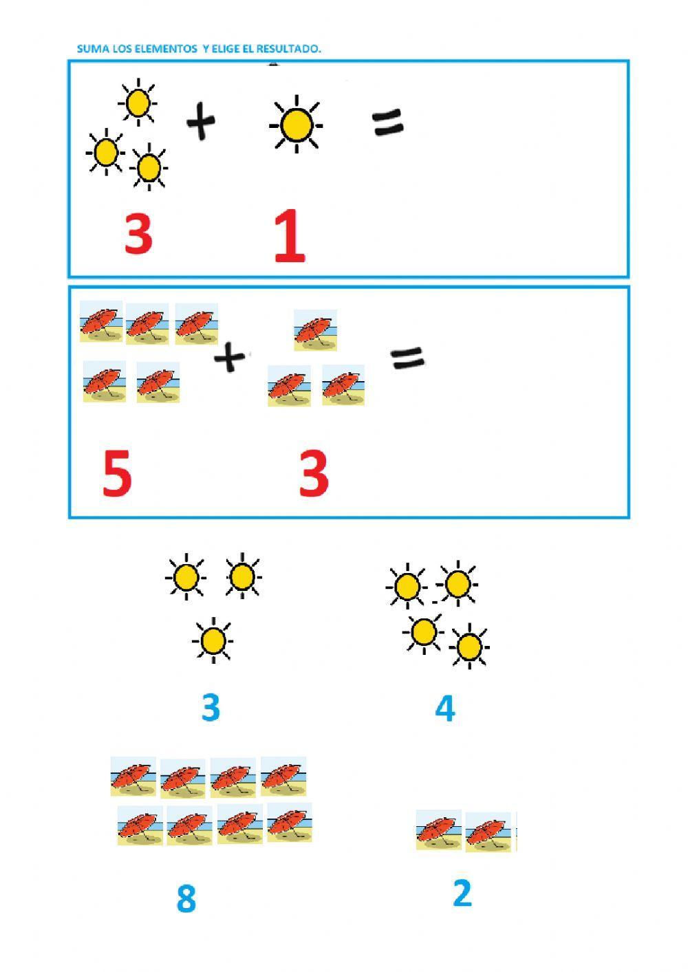 Sumas fáciles y con imágenes worksheet | Live Worksheets