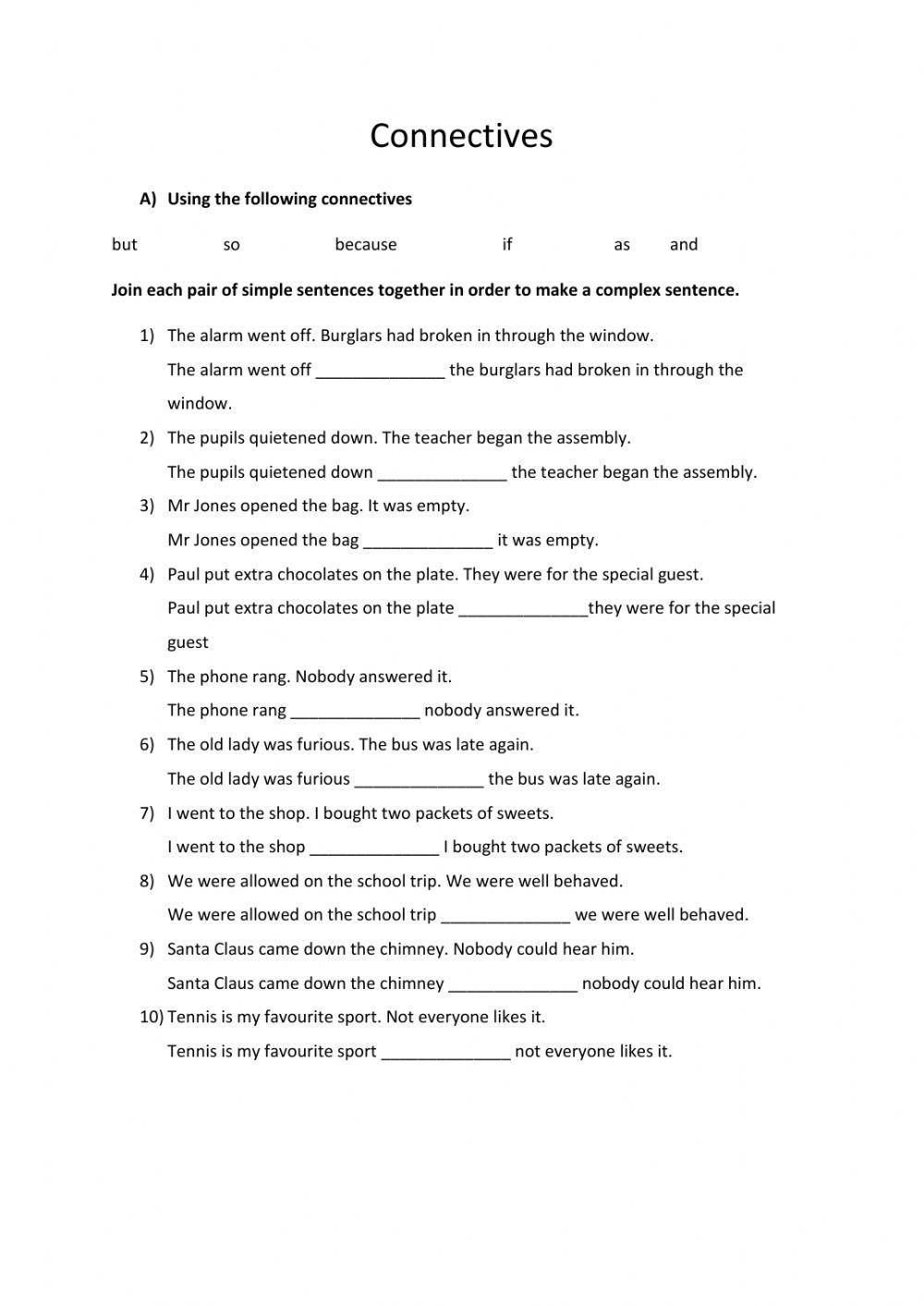 Connectives | Free Interactive Worksheets | 272834