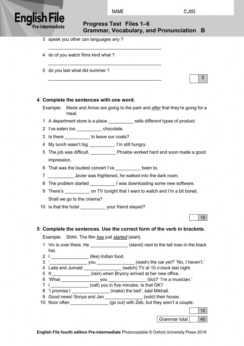 Pre-Intermediat… | Free Interactive Worksheets | 5828404