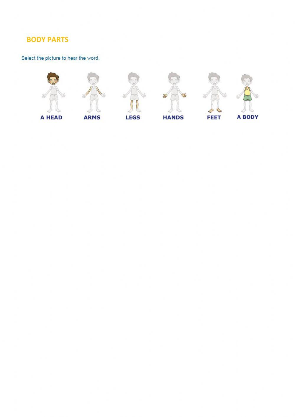 Body parts online exercise for Grade 1 | Live Worksheets