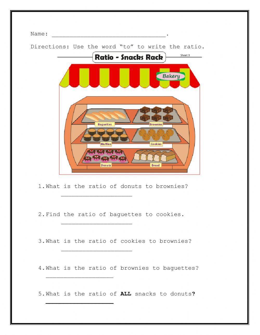 Ratio- Snack Bar | Free Interactive Worksheets | 273307