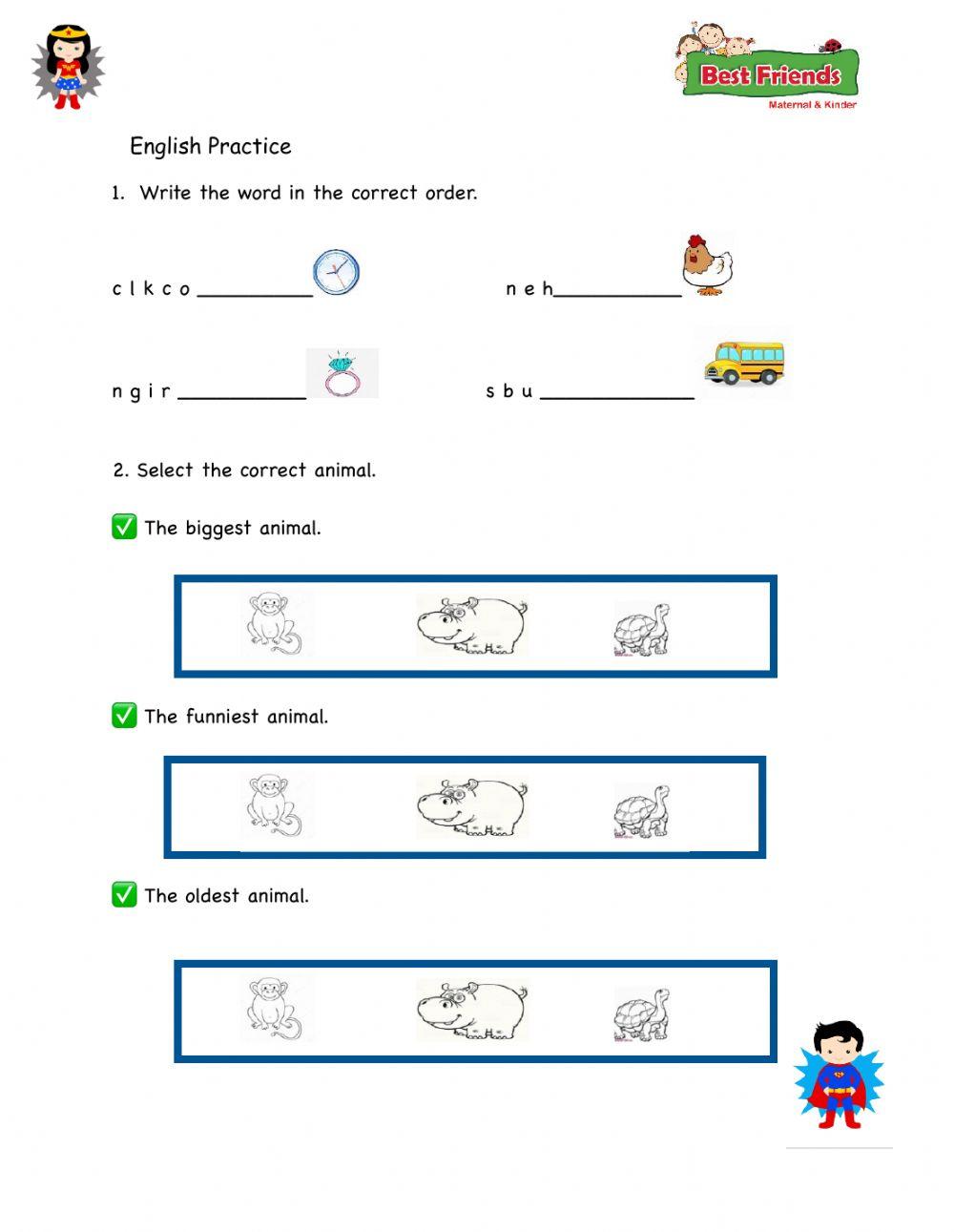 Vocabulary and superlative-K3 worksheet | Live Worksheets