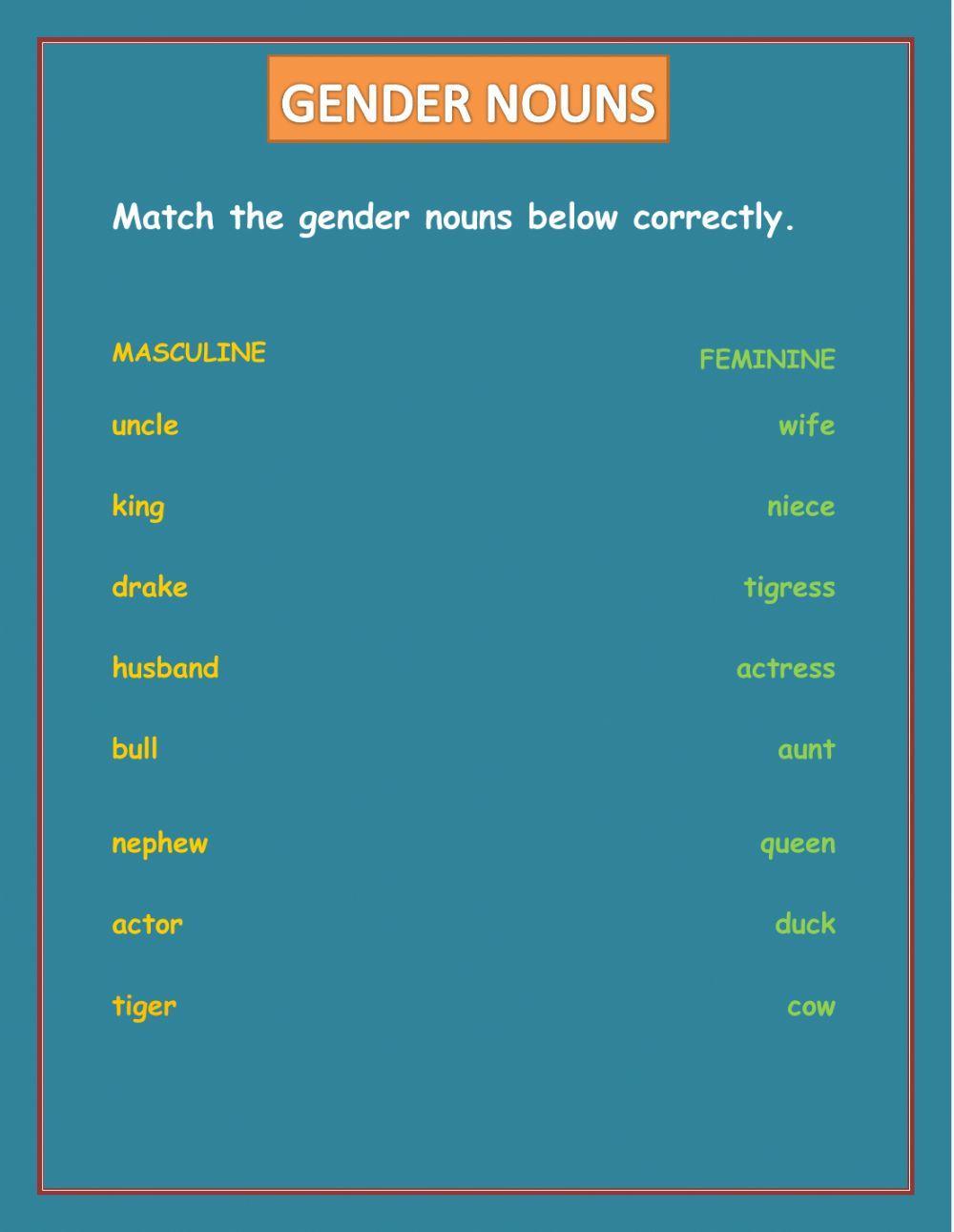 Gender Nouns Interactive Worksheet Live Worksheets