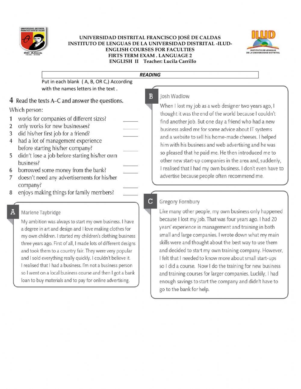 5830102 | Reading exercise : FIRTS TERME EXAM L2