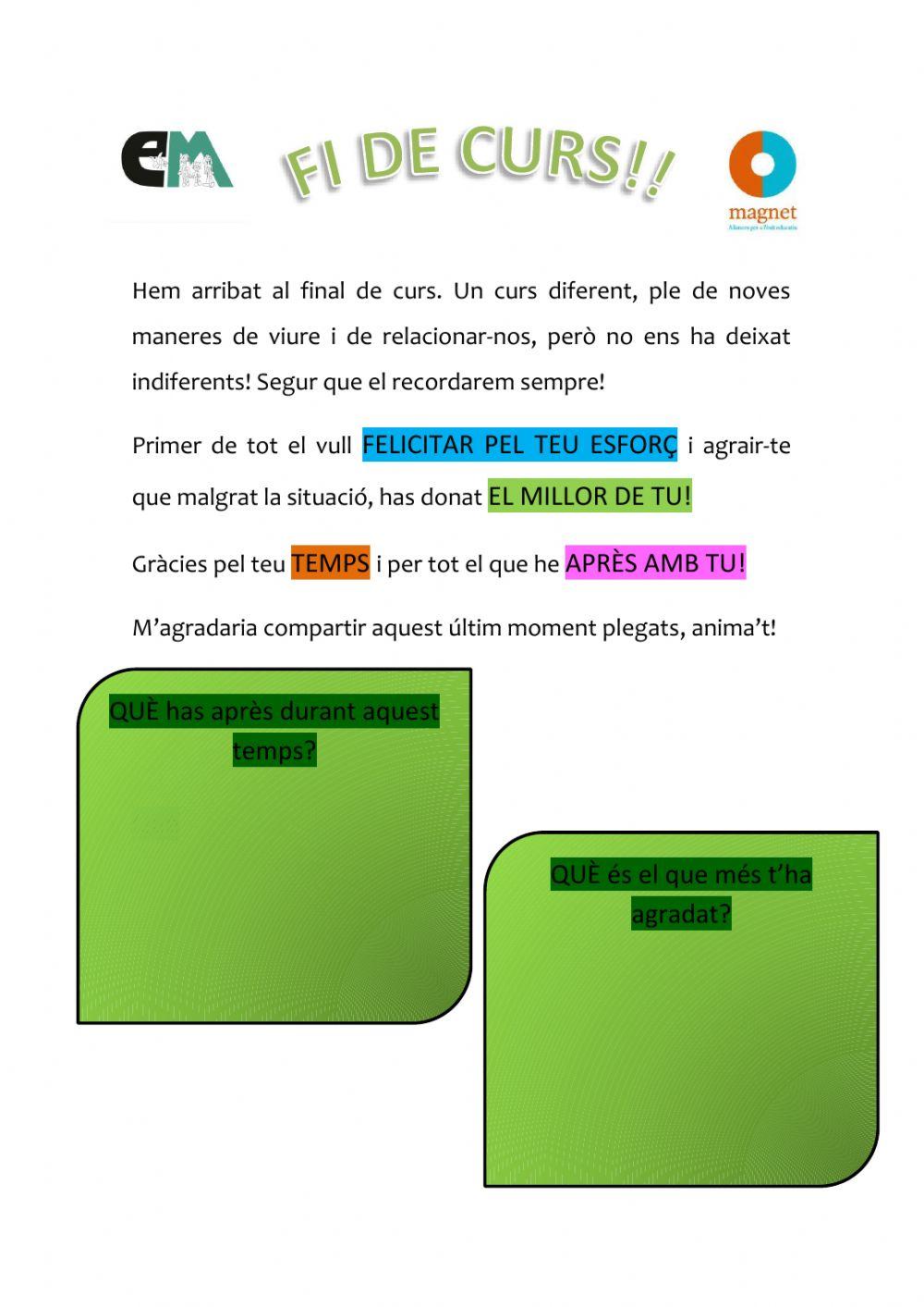 Fi de curs | EmmaEP | Live Worksheets