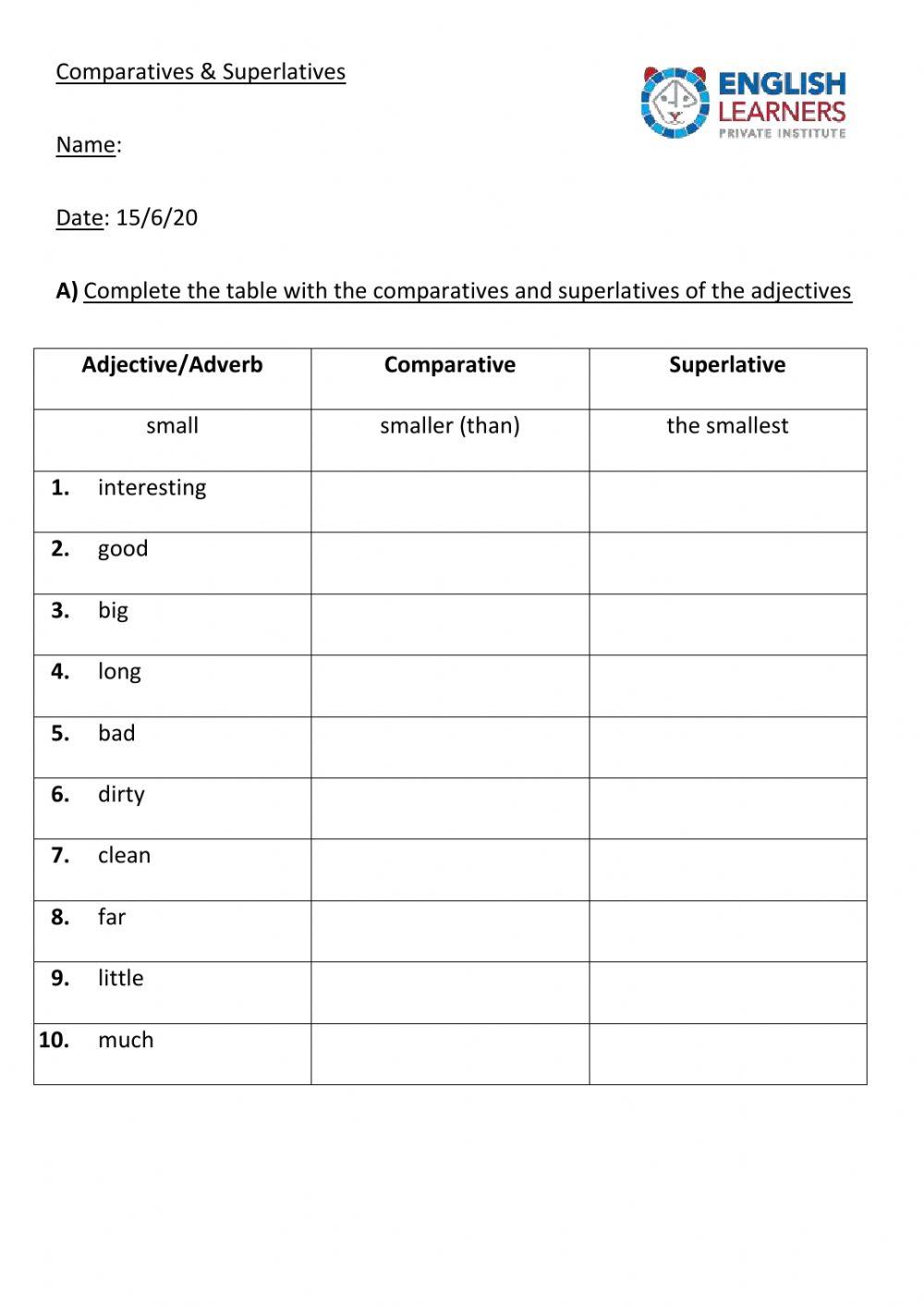 Comparatives - … | Free Interactive Worksheets | 5830654
