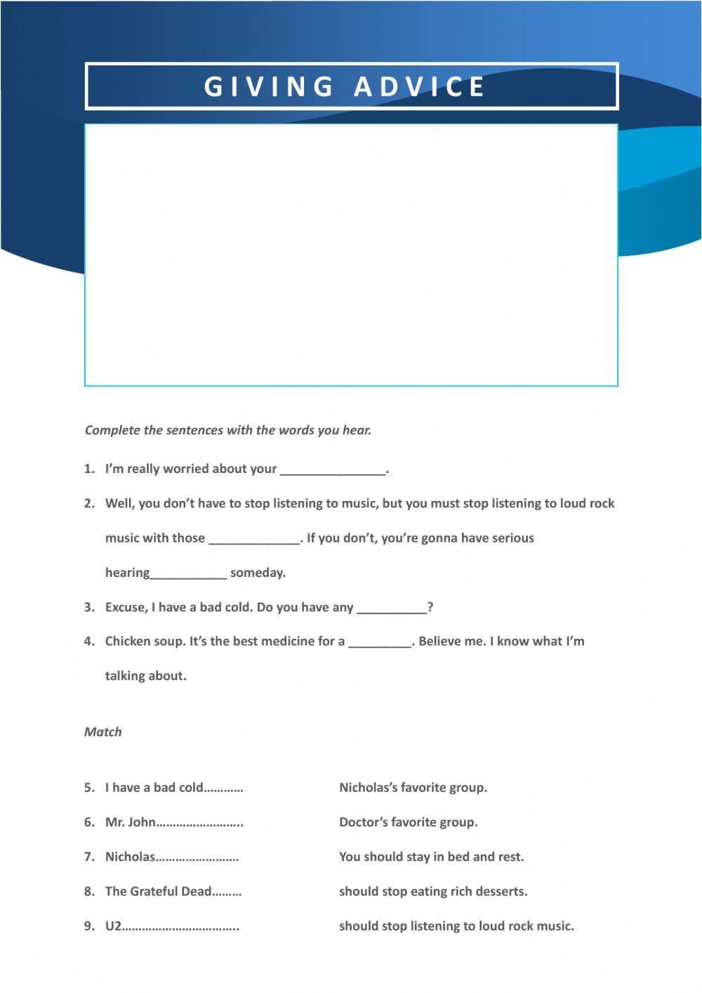 Giving advice online activity | Live Worksheets