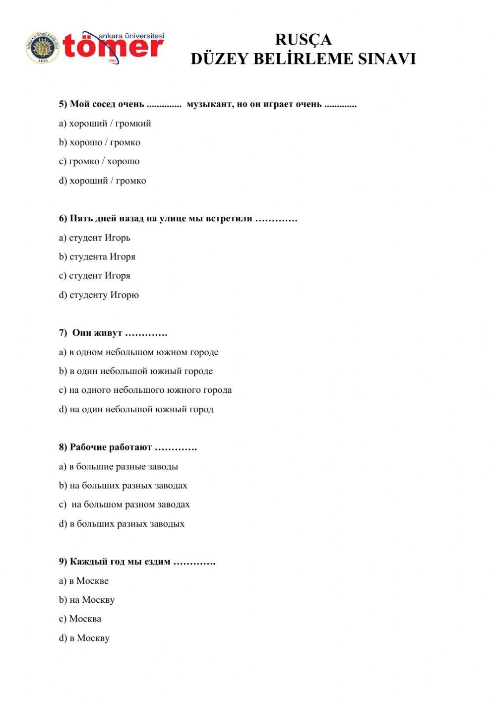 Rusça A1 | tomeronline | Live Worksheets