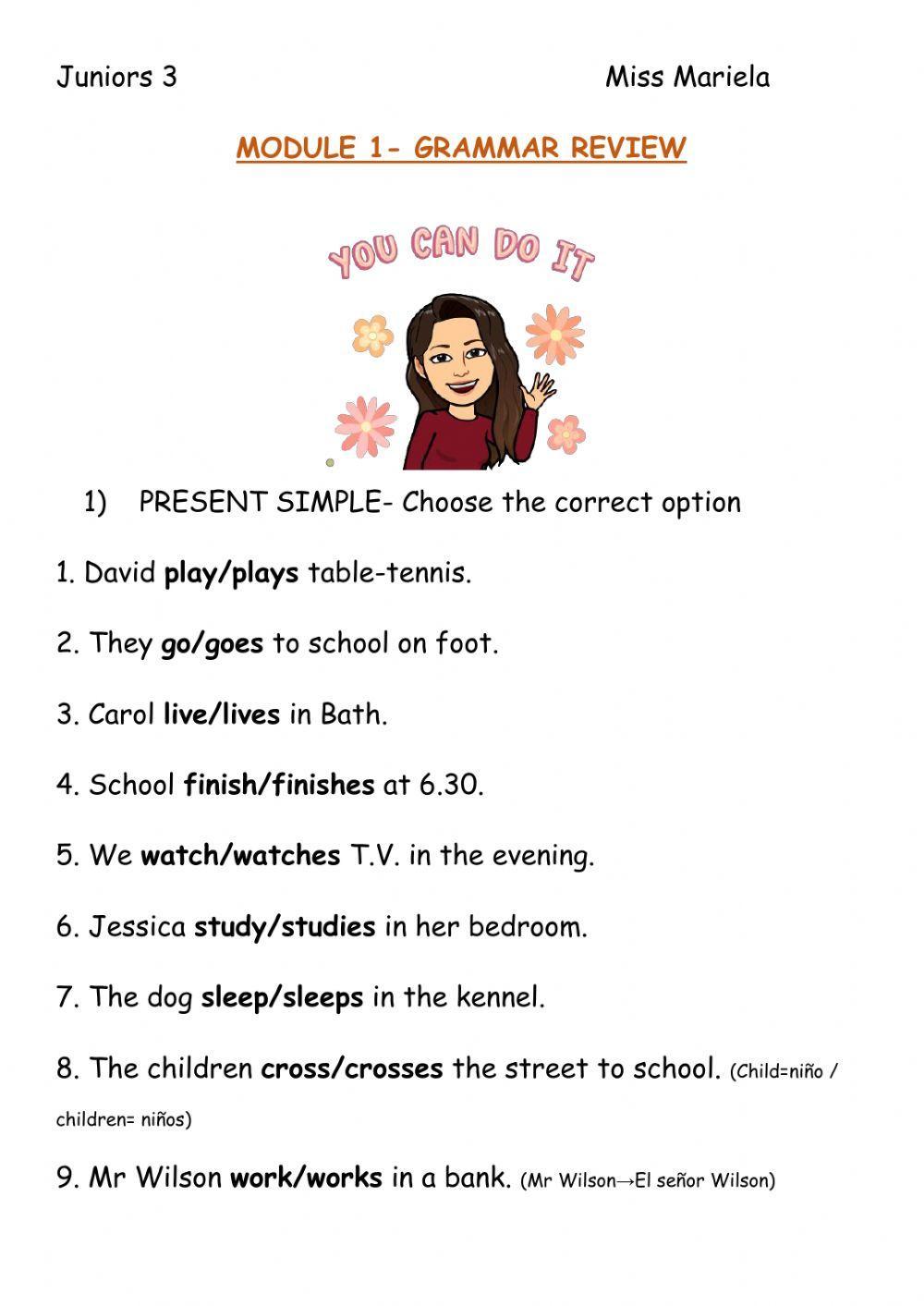 Module 1- grammar review worksheet | Live Worksheets