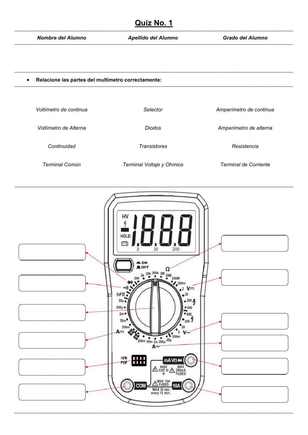 Partes del Multímetro D worksheet | Live Worksheets