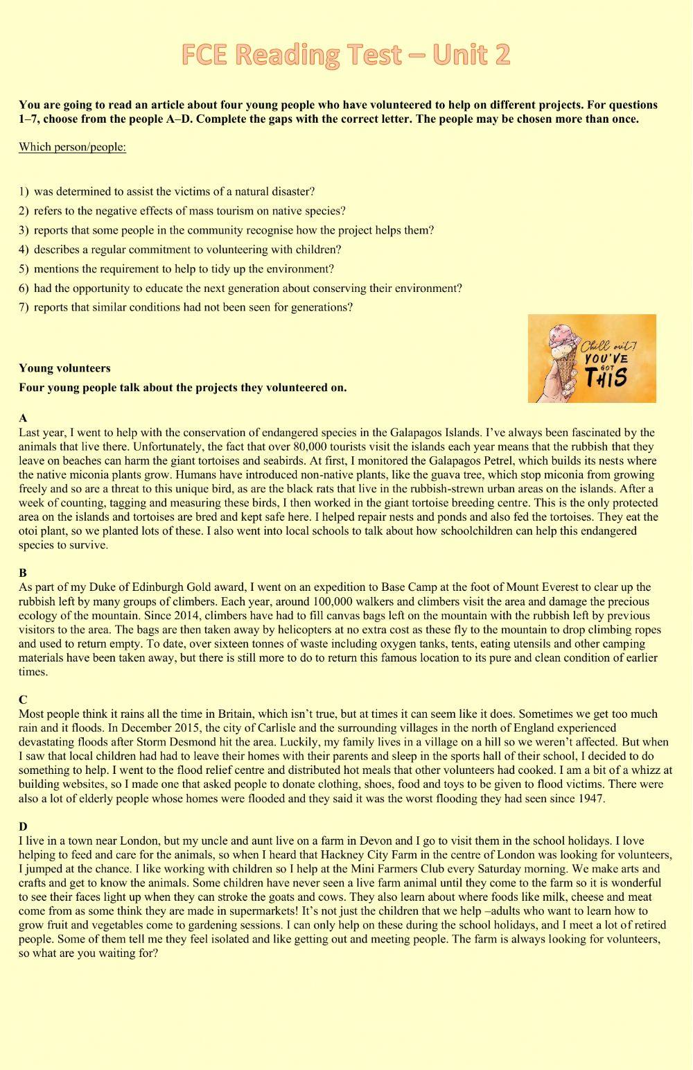 FCE Reading Test - Unit 2 worksheet | Live Worksheets