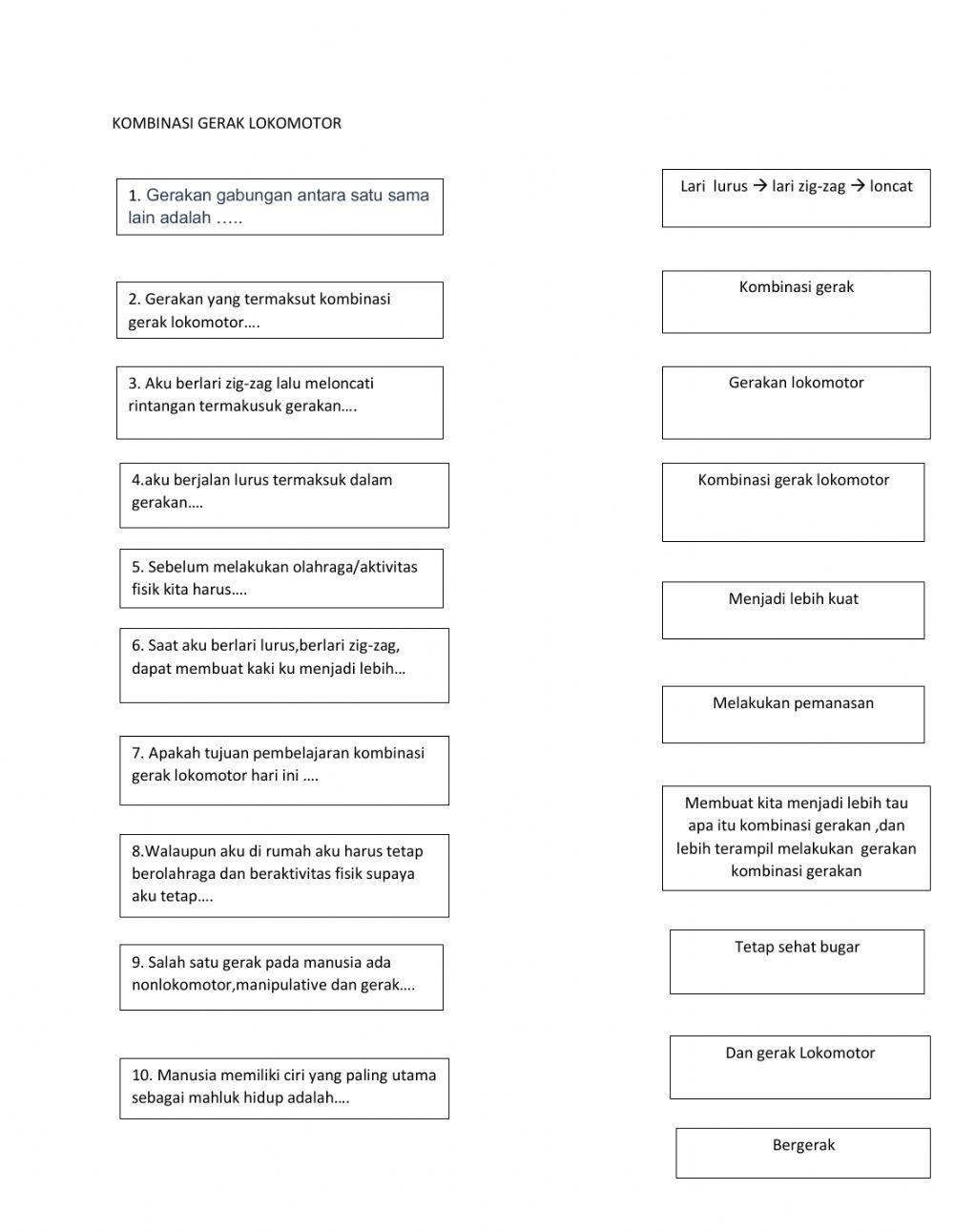 Kombinasi gerak lokomotor worksheet | Live Worksheets