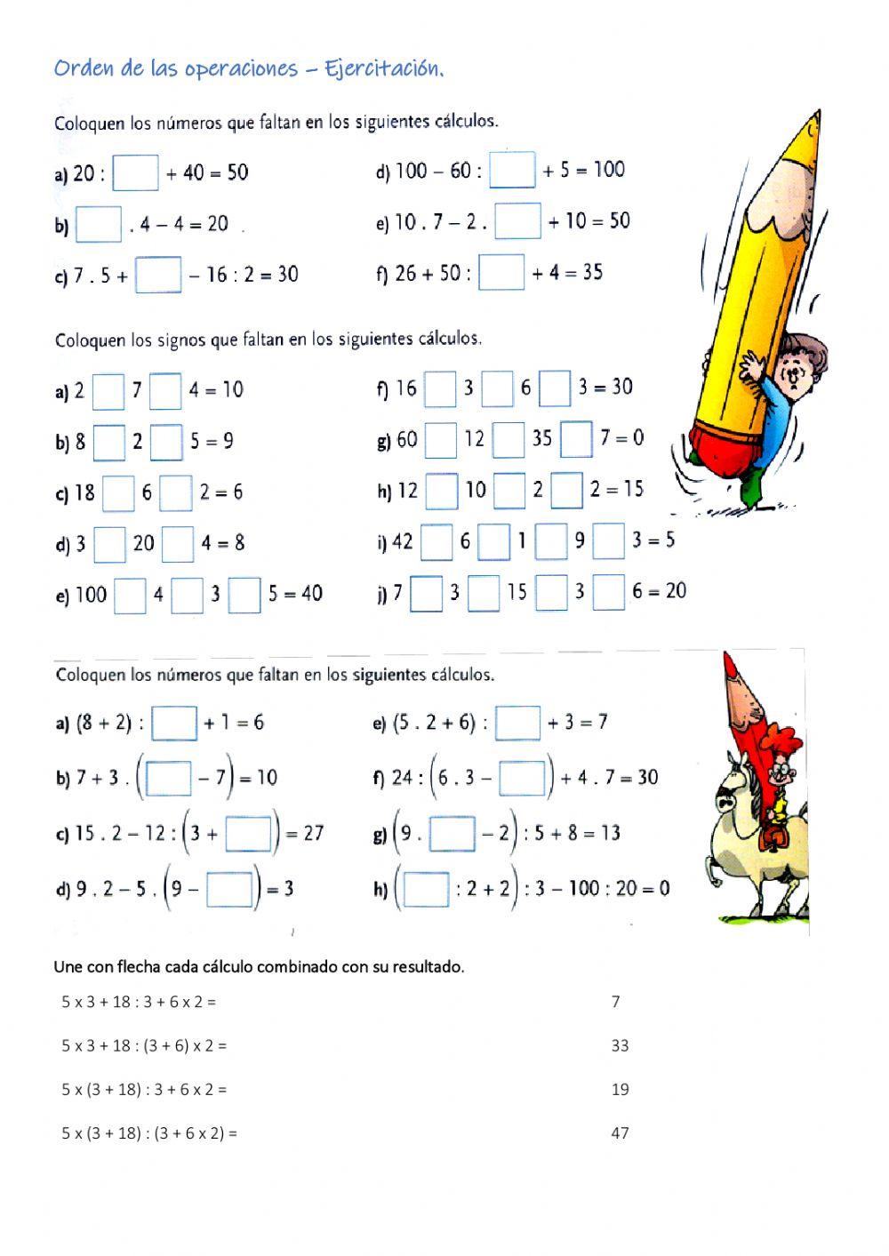 Hojas De Trabajo Para Practicar El Orden De Operaciones Ejemplo De