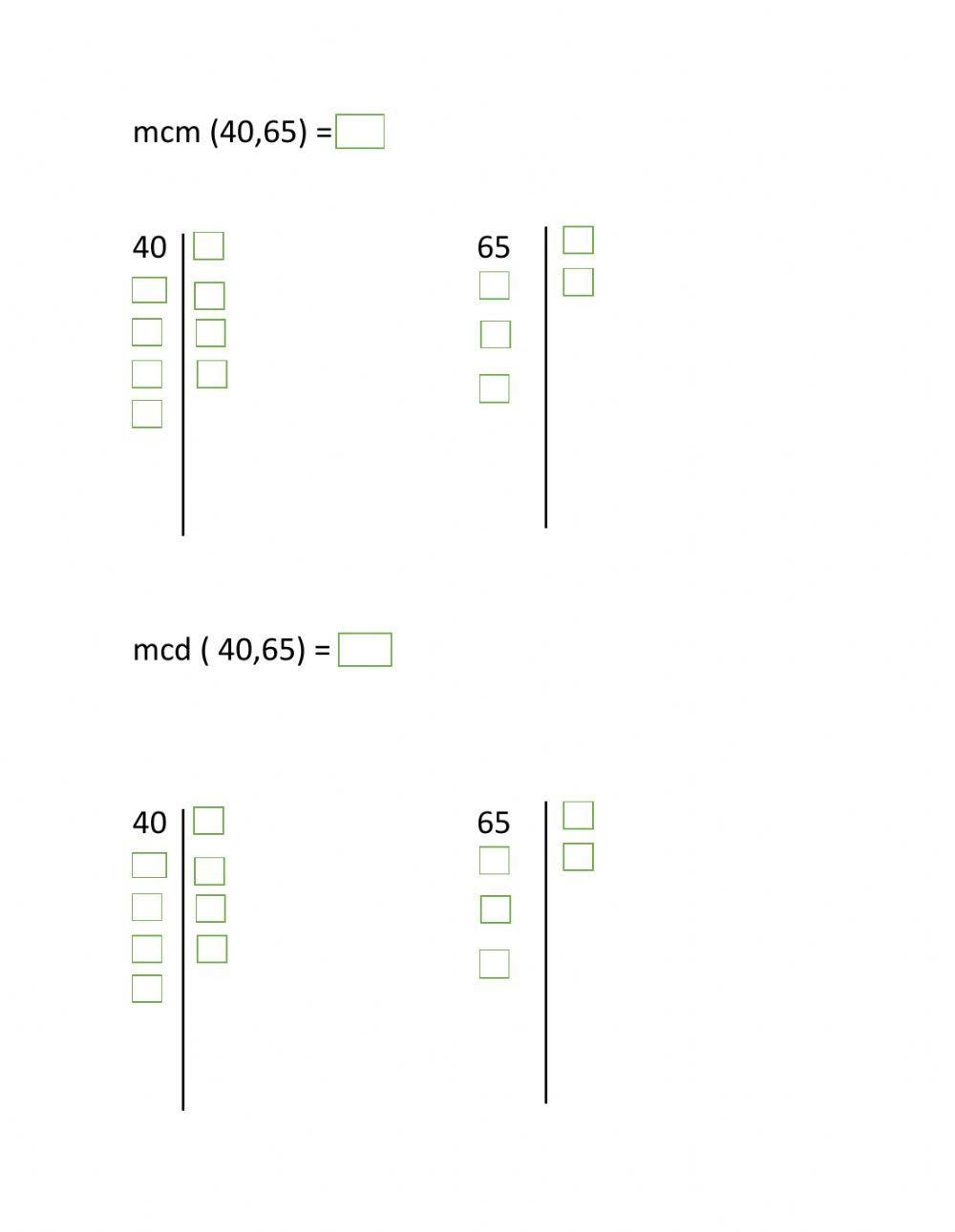 Mcm y mcd | Free Interactive Worksheets | 275406