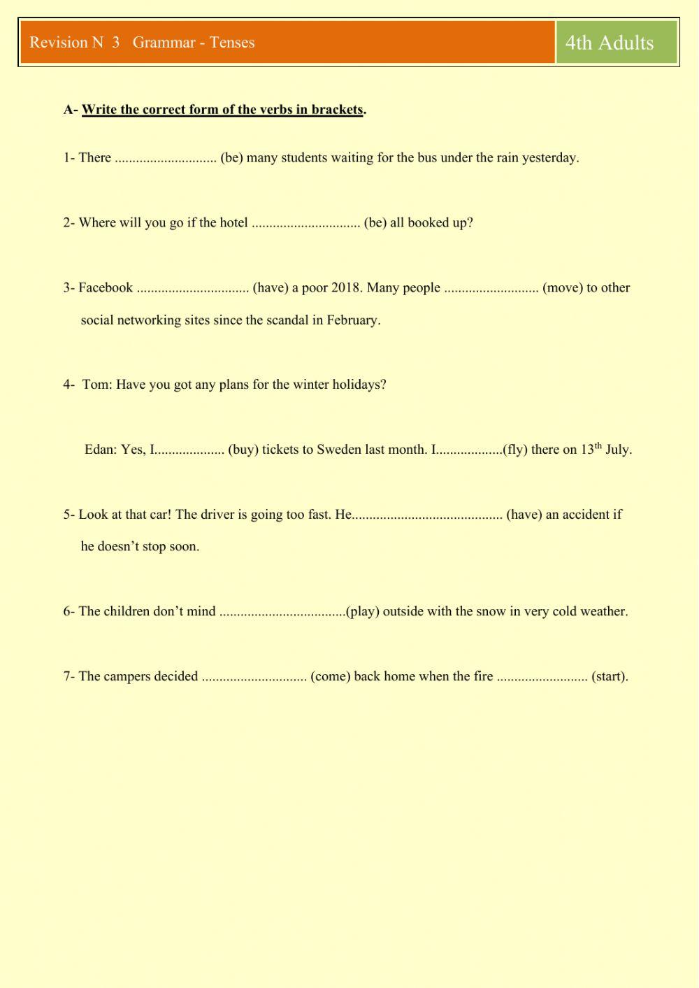 Tenses online exercise for 4 | Live Worksheets