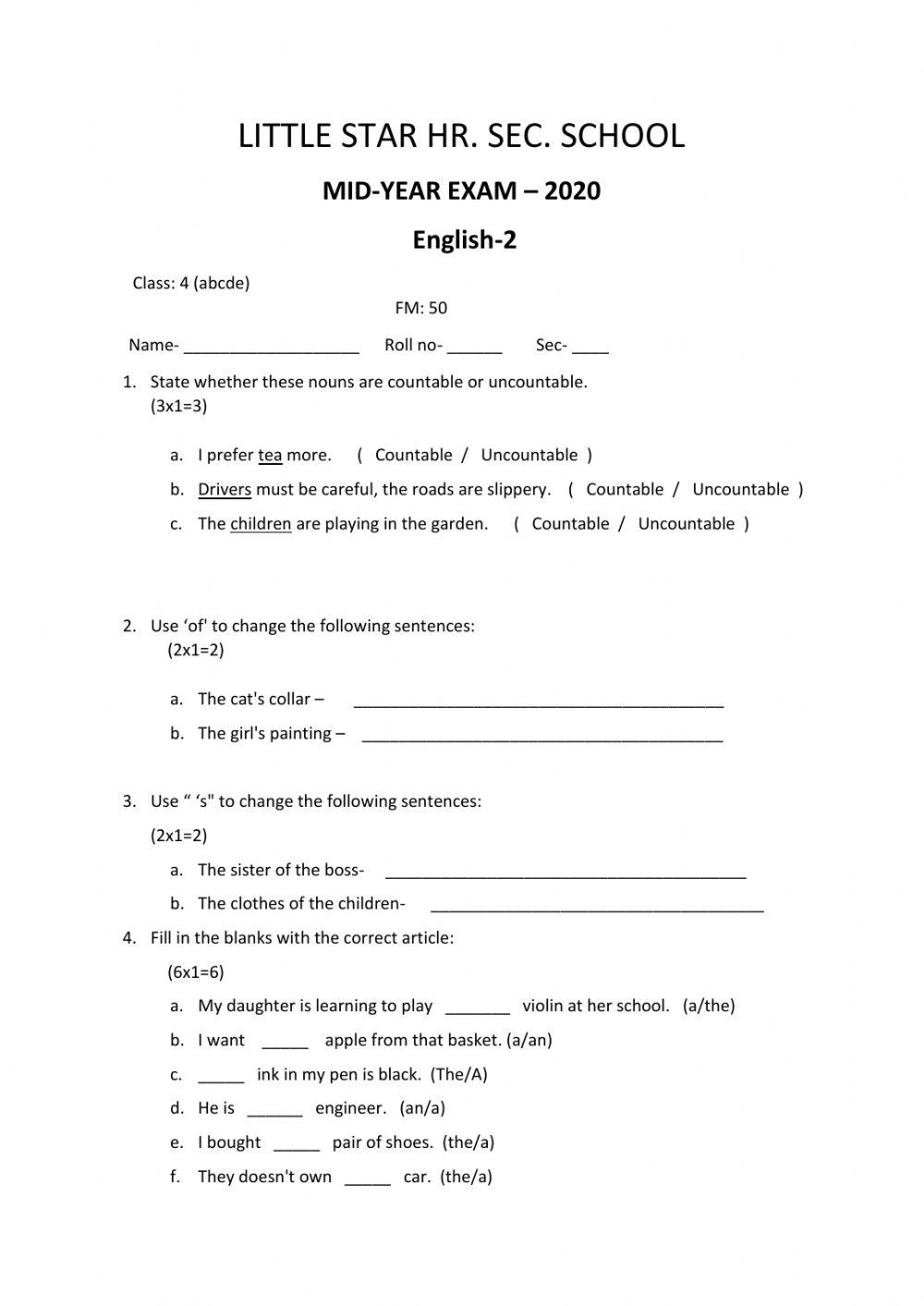 English-2 worksheet | Live Worksheets