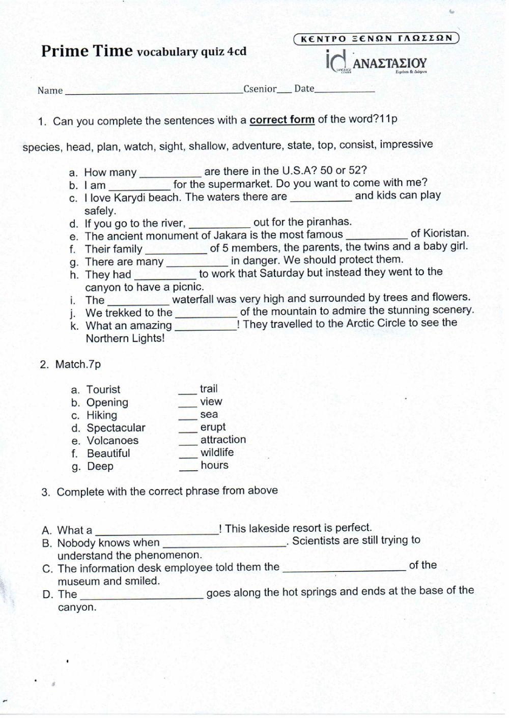 Prime Time Upper-Intermediate 4c,d worksheet | Live Worksheets