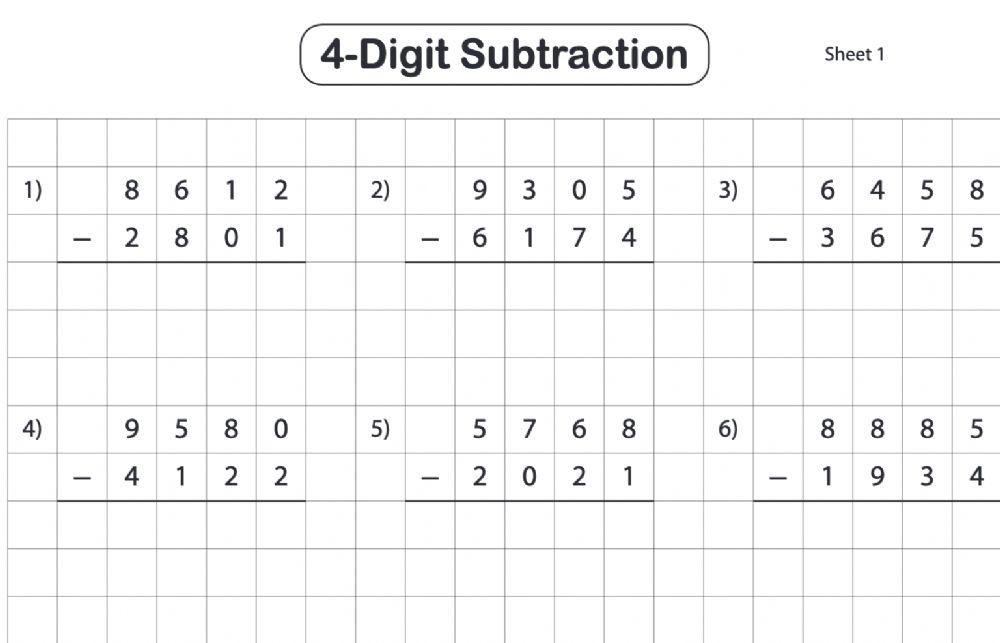 4-Digit Subtraction with Regrouping online exercise for | Live Worksheets