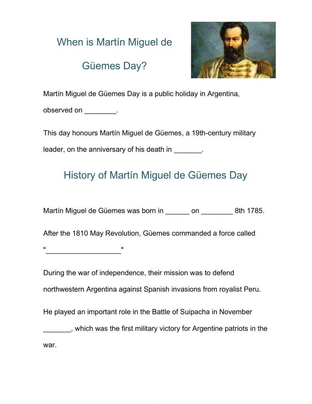 Ficha Güemes worksheet | Live Worksheets