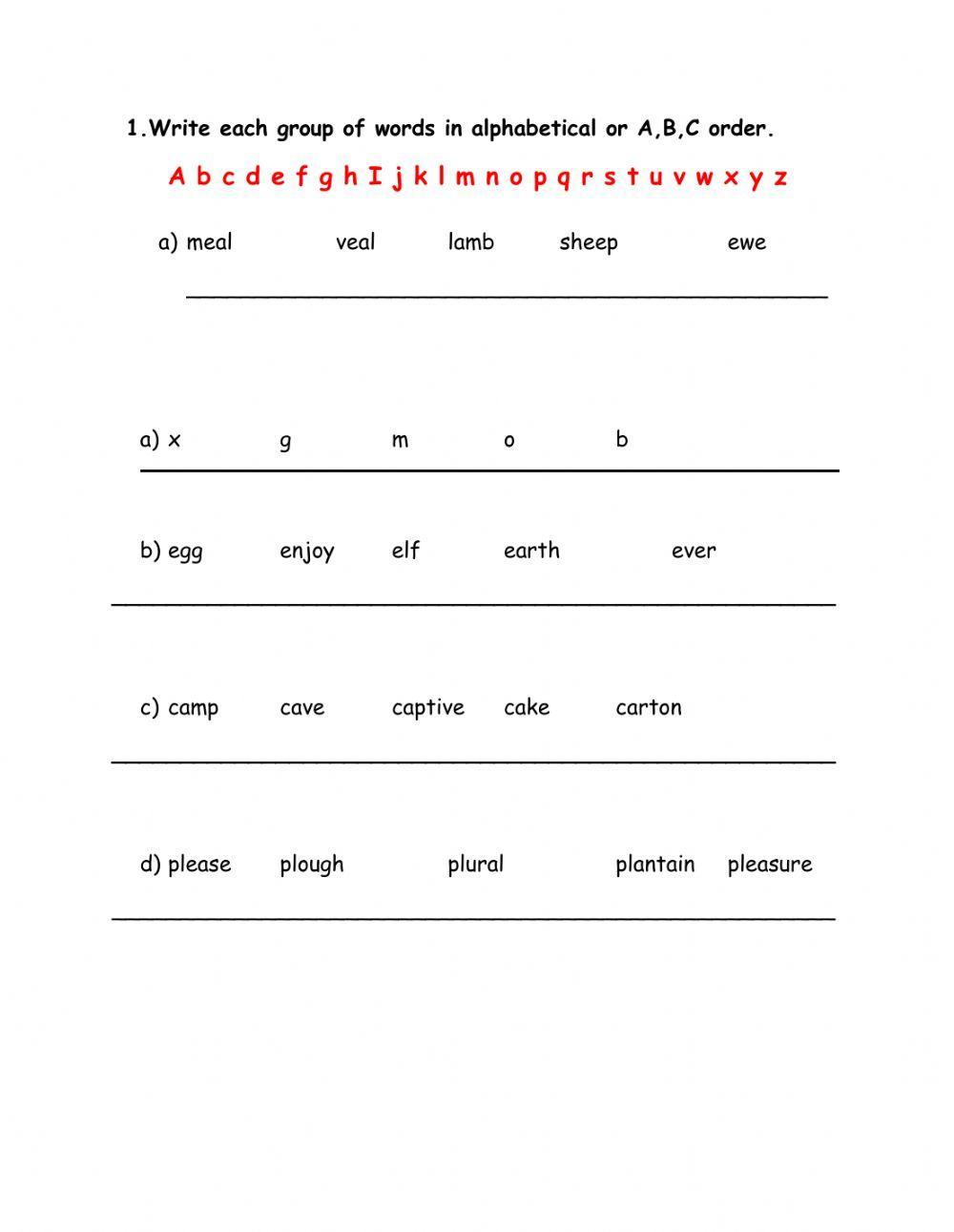 Abc order activity | Live Worksheets