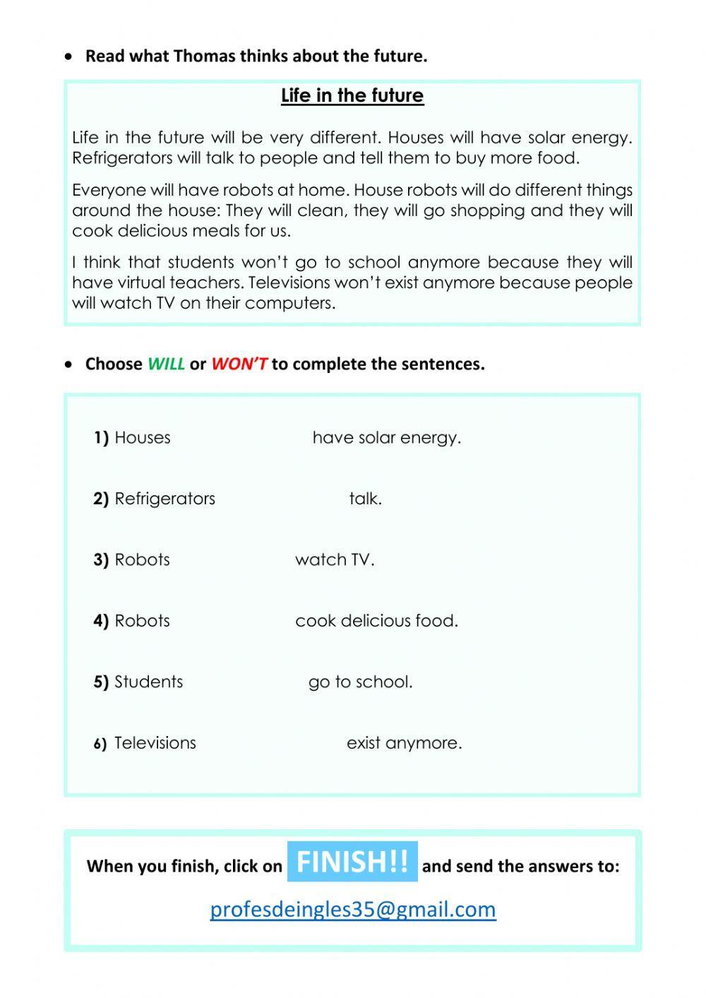 Life in the future exercise | Live Worksheets