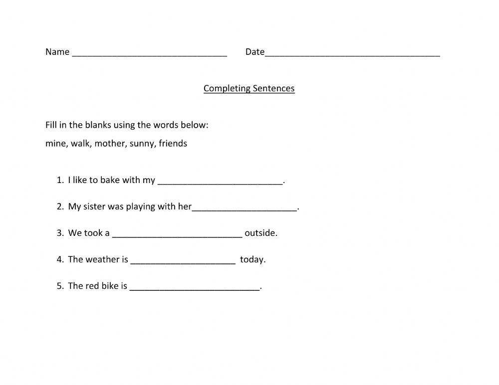 Complete sentneces worksheet | Live Worksheets