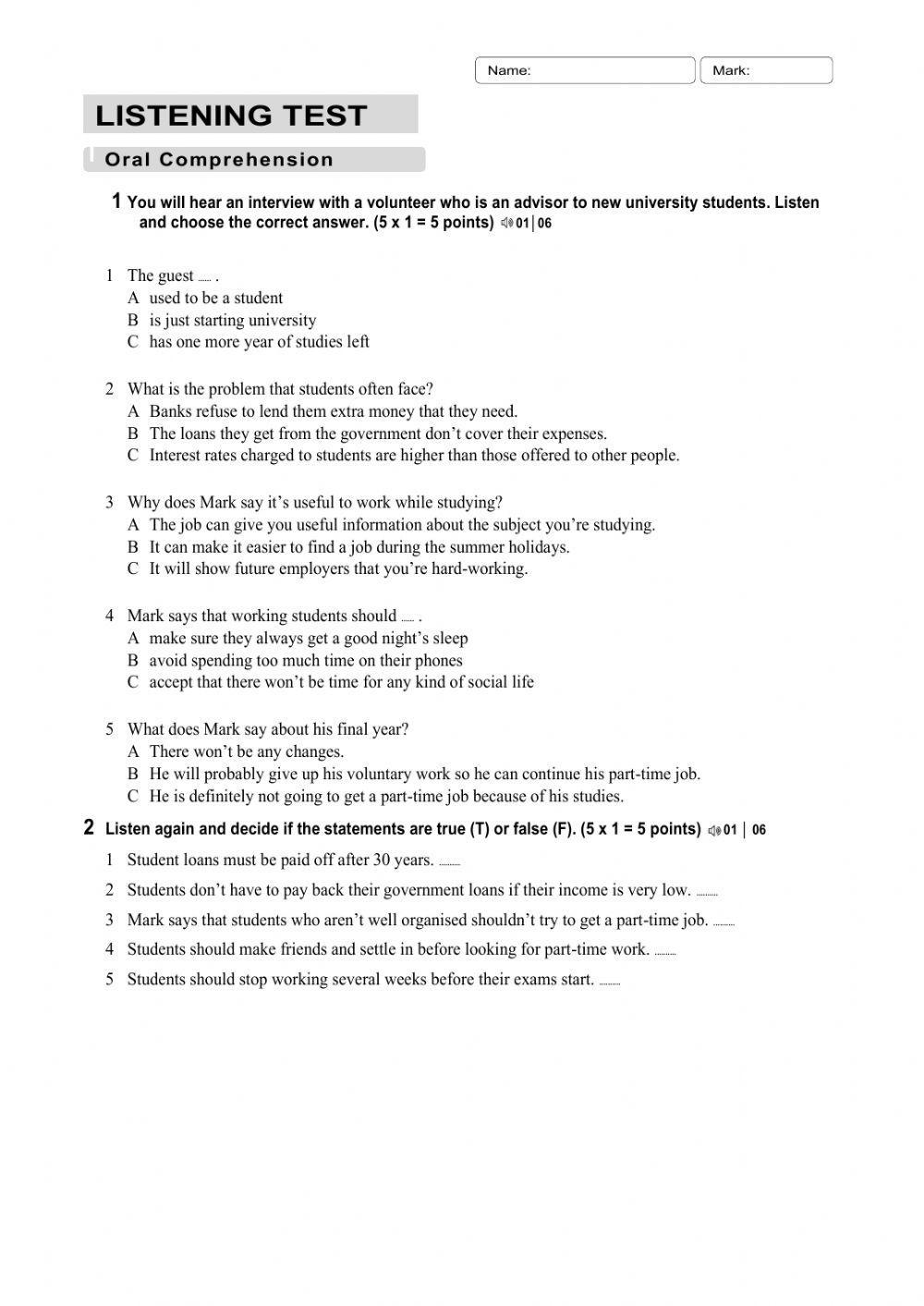 Listening b1 | Free Interactive Worksheets | 276557