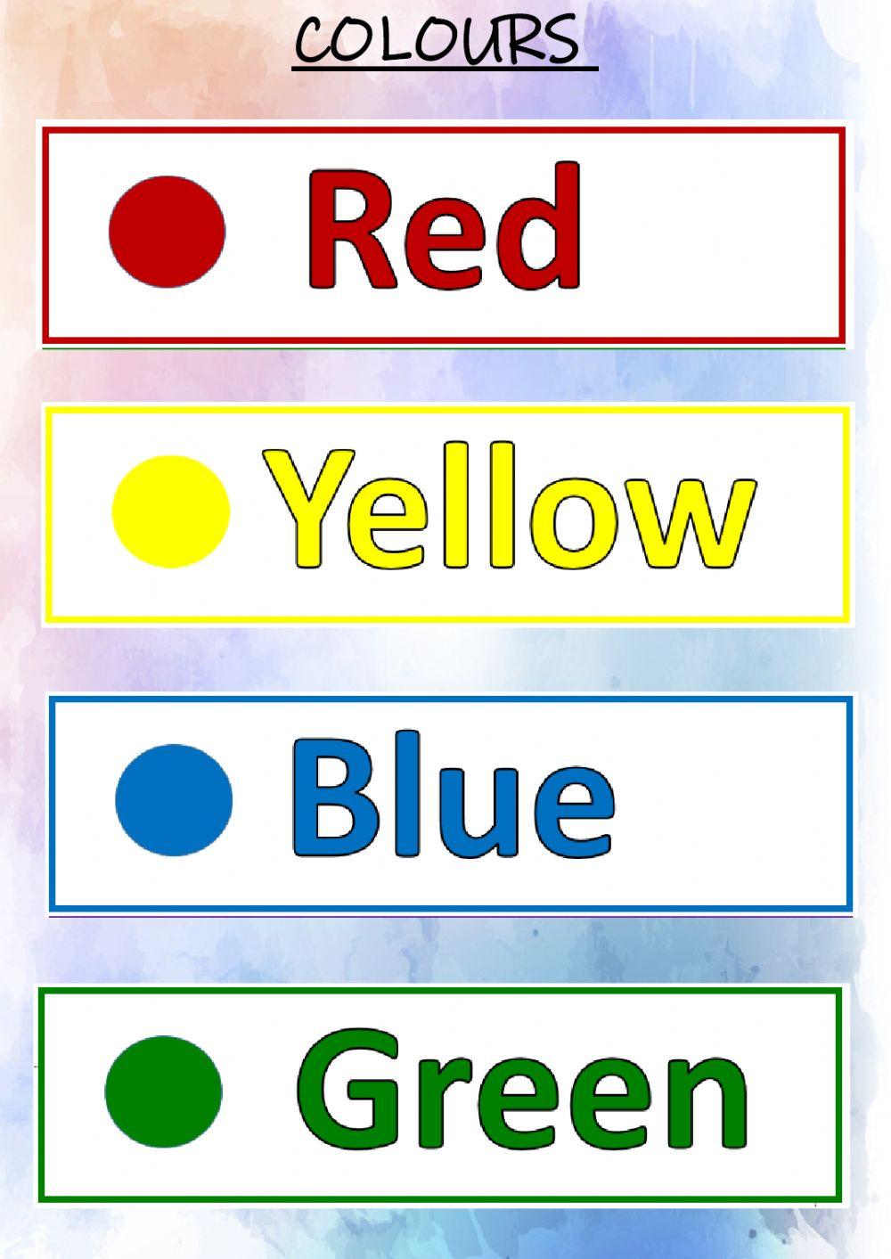 Colours online exercise for pre A1 | Live Worksheets