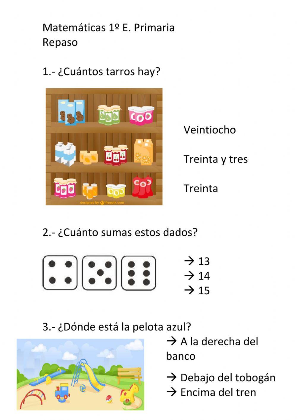 Repaso matemáticas interactive worksheet for 1º PRIMARIA | Live Worksheets