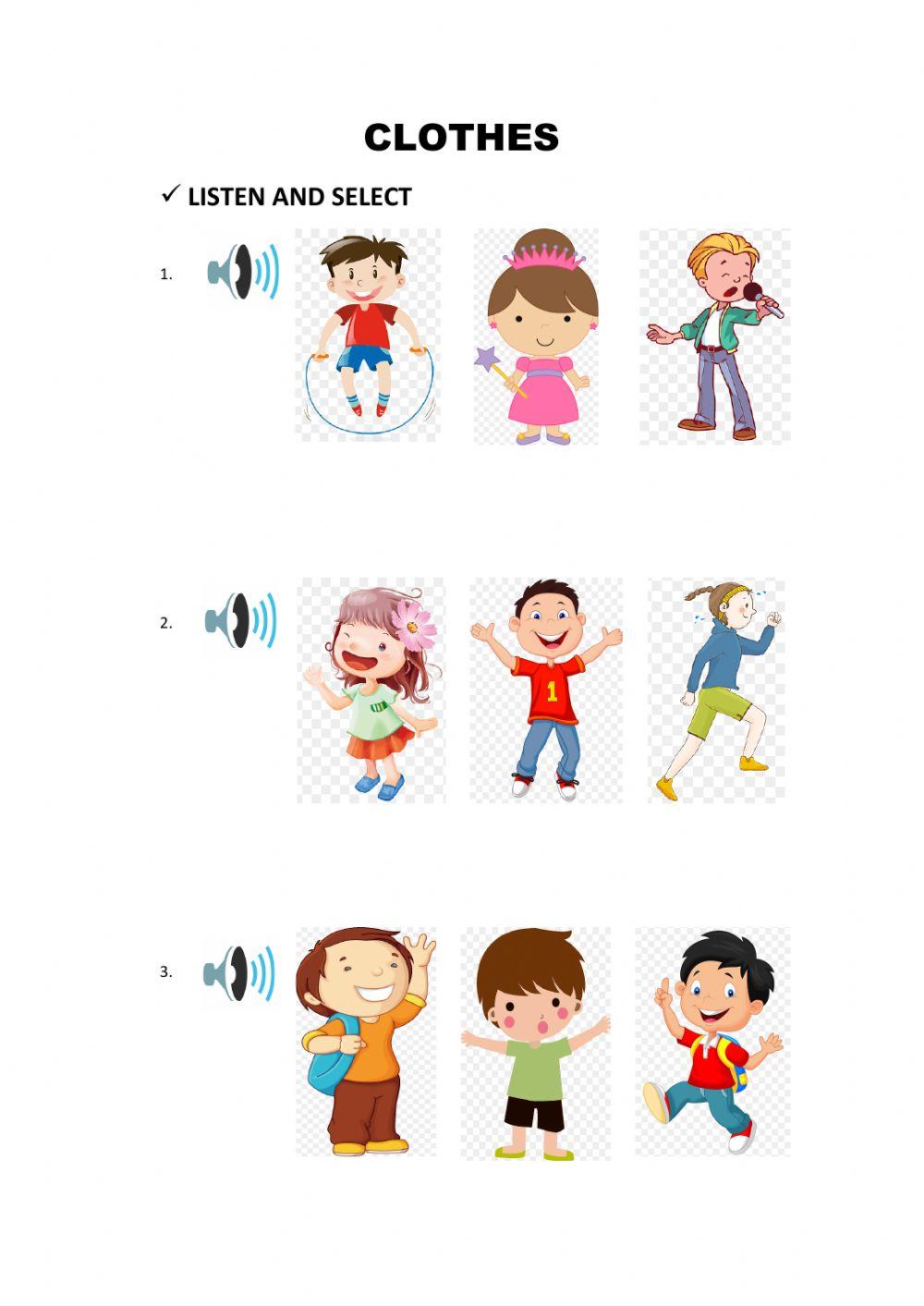 Clothes online exercise for 1st grade | Live Worksheets