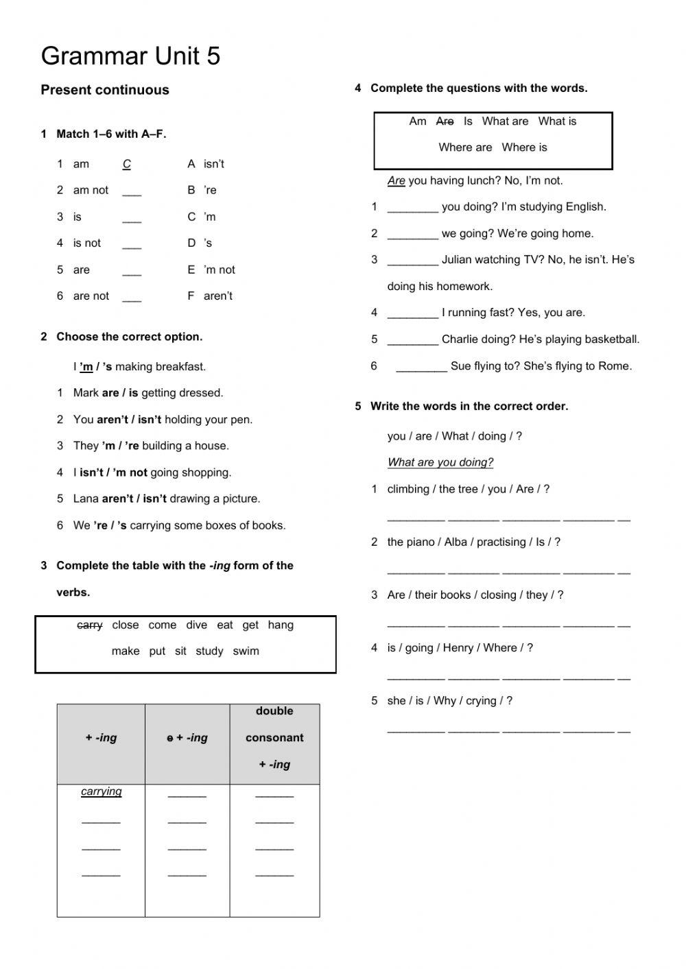 unit 5 grammar … | Free Interactive Worksheets | 5841749