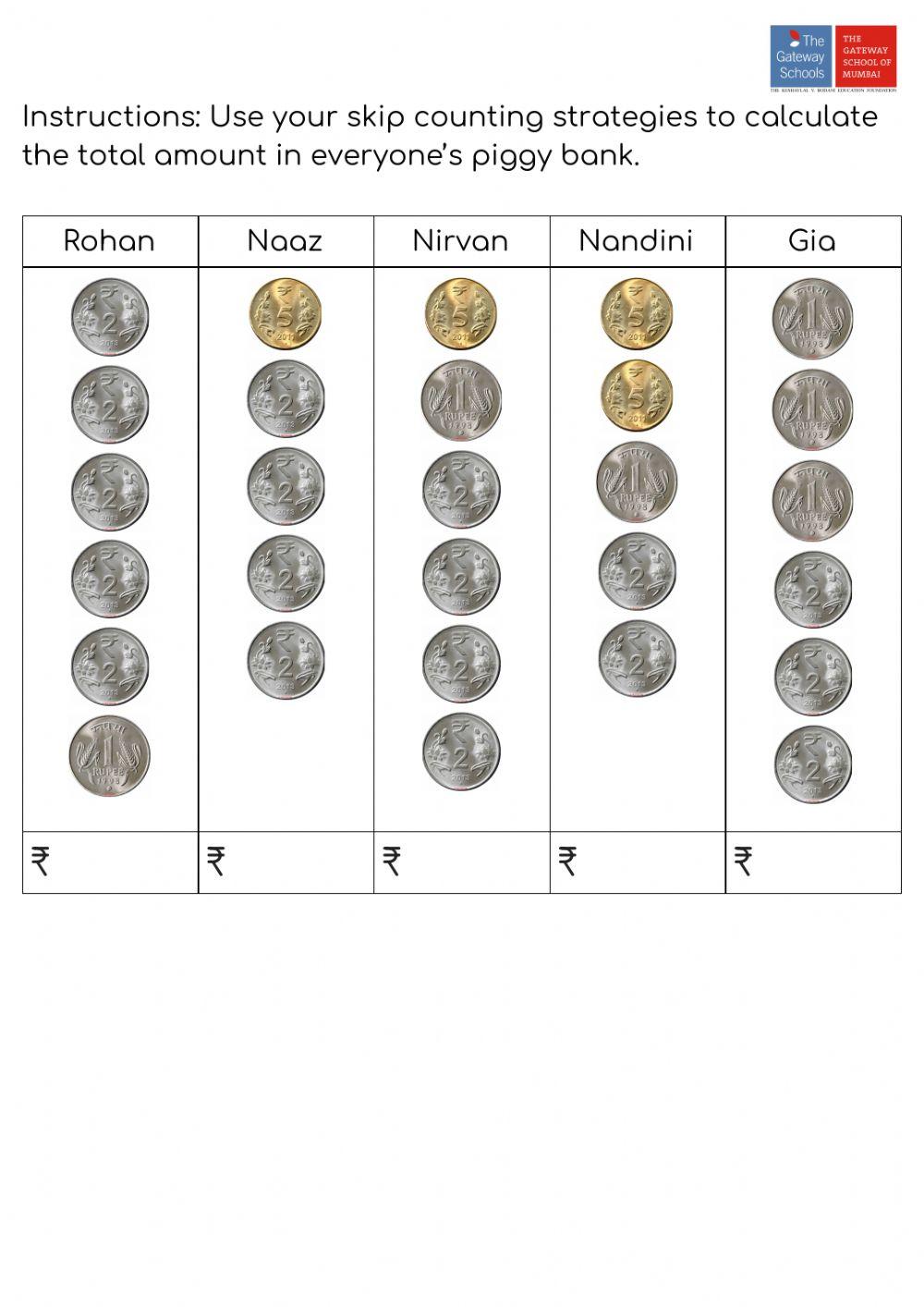 Money online pdf exercise for 3 | Live Worksheets