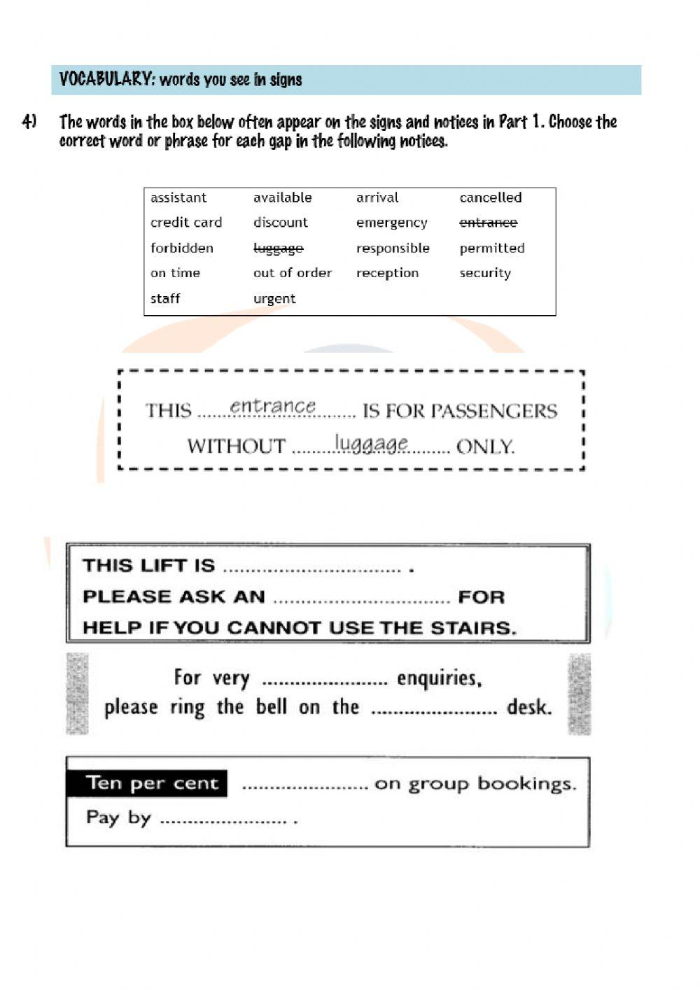 PET Reading Part 1 Language Practice worksheet | Live Worksheets