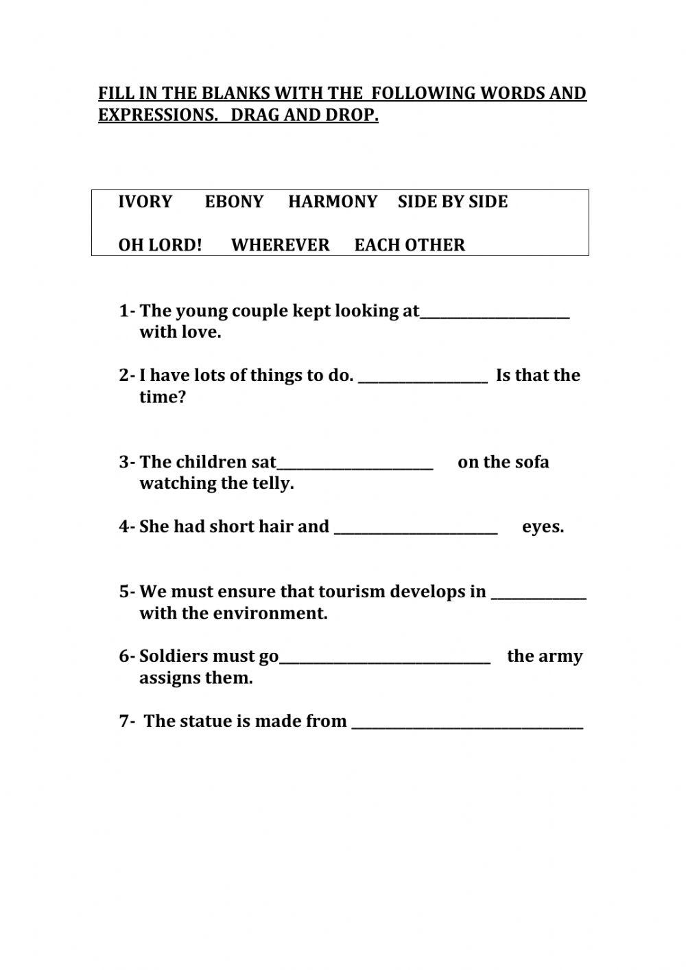 Ebony and ivory worksheet | Live Worksheets