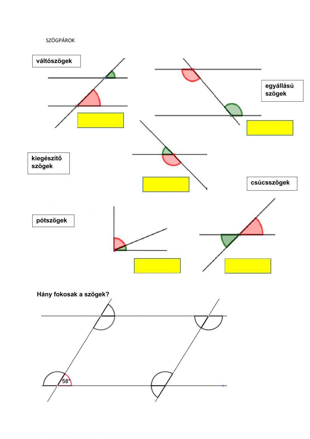 Szögpárok worksheet | Live Worksheets
