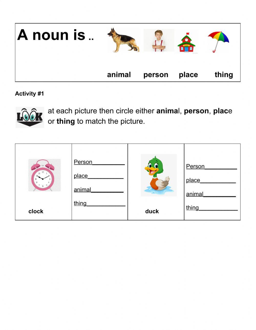 Infant 1 Nouns Worksheet online exercise for | Live Worksheets