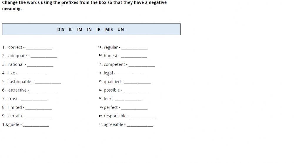 Suffixes online worksheet | Live Worksheets