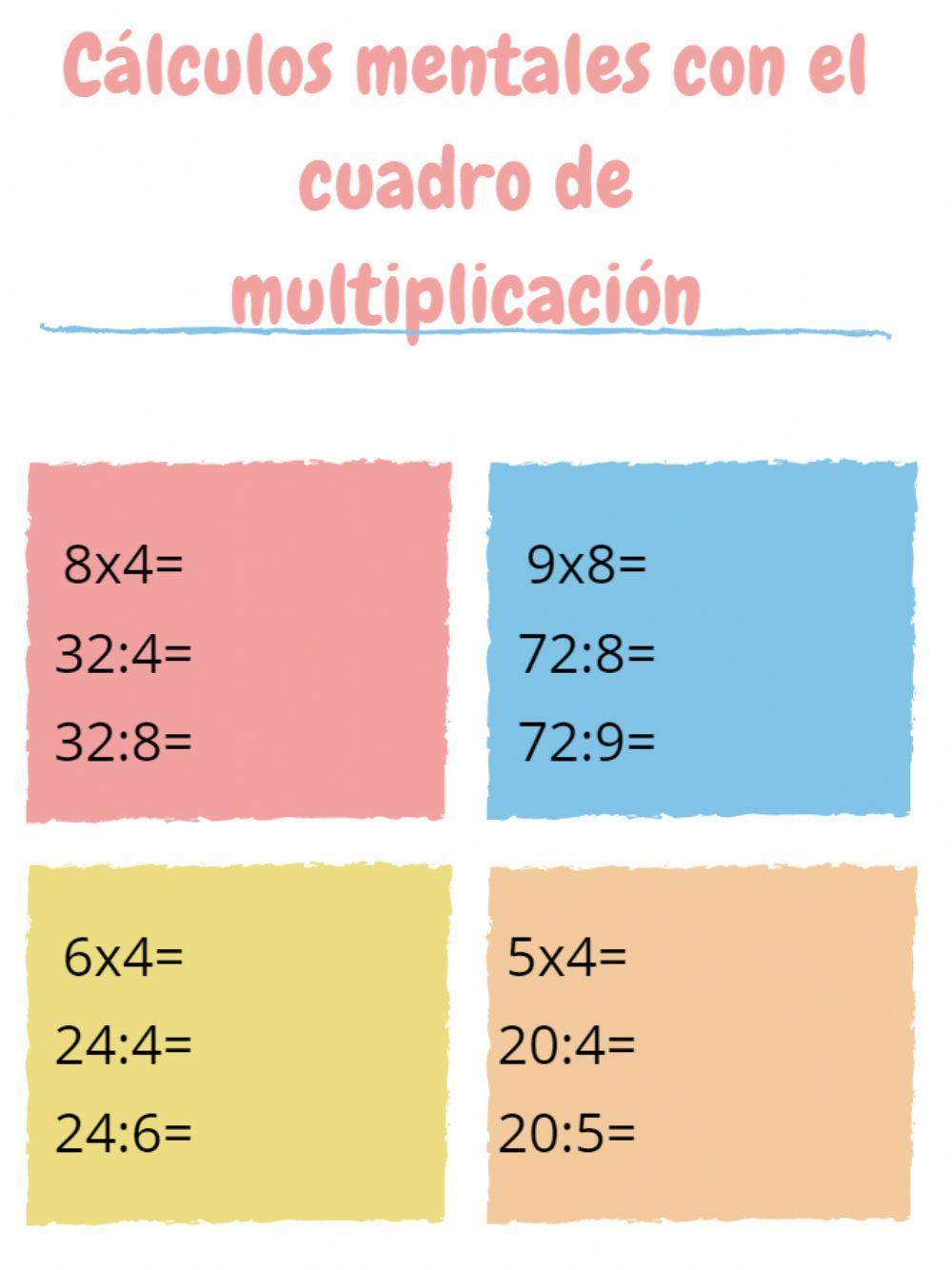 Cálculos mentales online activity | Live Worksheets